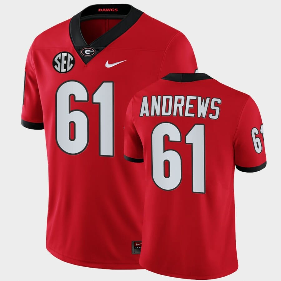 Georgia Bulldogs #61 David Andrews Red College Football Alumni Jersey ...