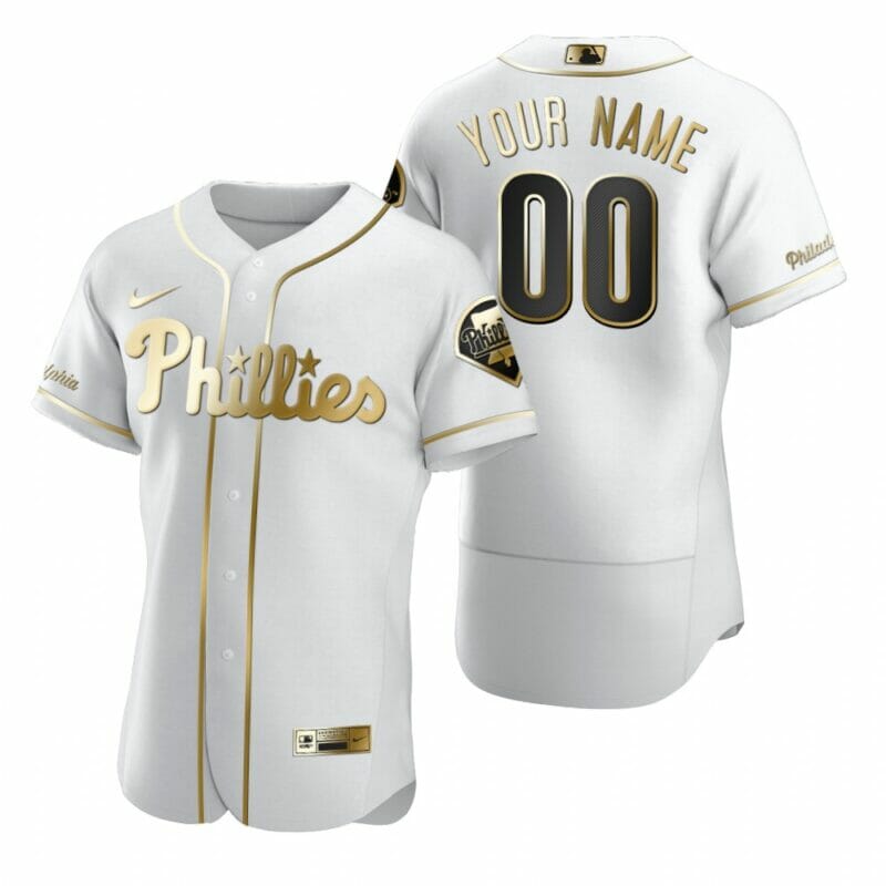 Philadelphia Phillies Custom Name Number Flexbase Jersey White Gold ...
